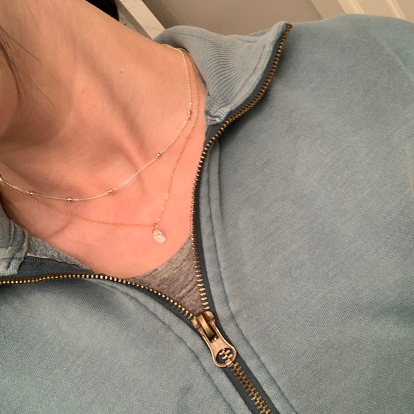 Tiny Gold Balls and Delicate Silver Chain Two Tone Necklace, Dainty ...