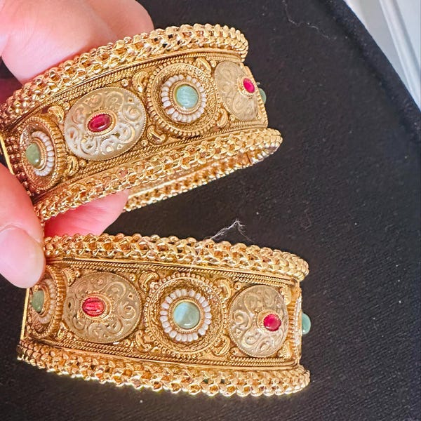Rajwadi Jadau Statement Kada/antique Gold Kada/kundan Bridal Bangles ...