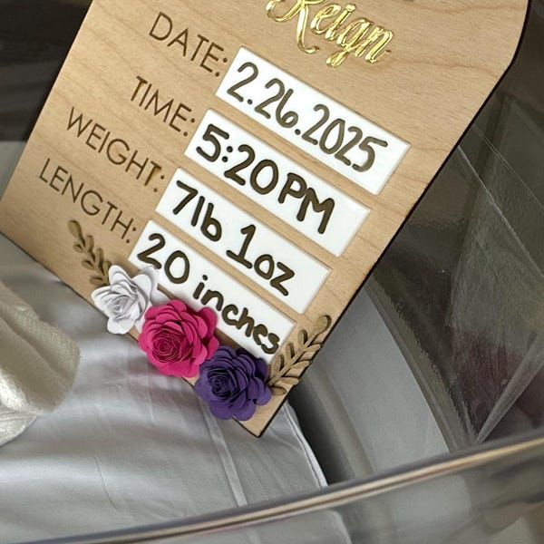 Newborn Baby Birth Stats Board Wood and Acrylic, 3d Style, Nursery ...