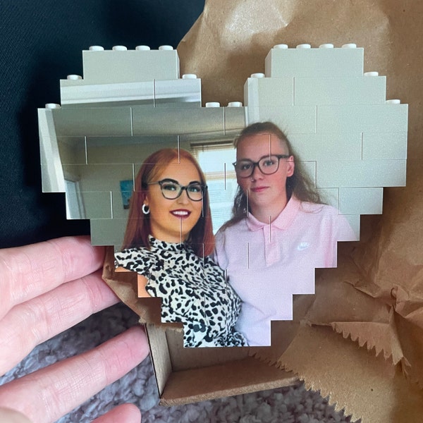 Medium Heart Photo Block Made From, LEGO® Bricks, Personalised, WHITE ...