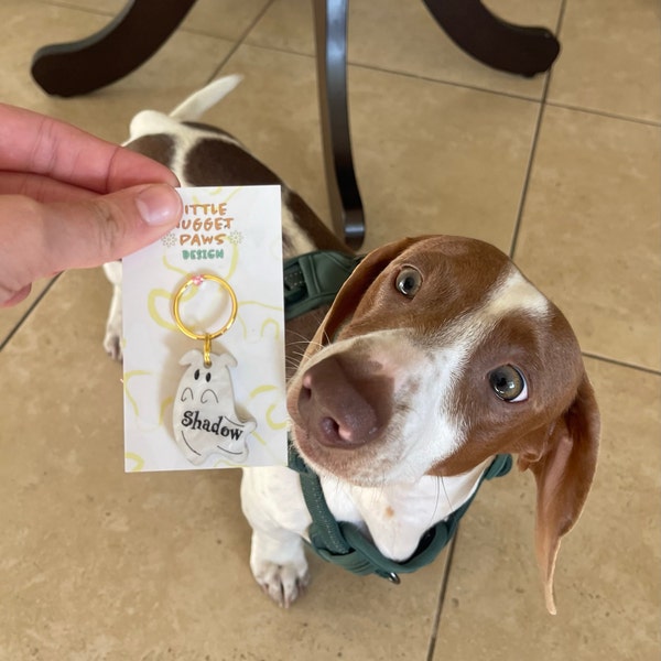 Ghost Pet ID Tag for Dogs and Cats, Ghost Name Tag, Halloween Dog ID ...