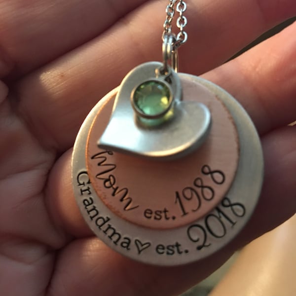 Personalized Hand Stamped Keychain. New Grandma Gift. Pregnancy ...