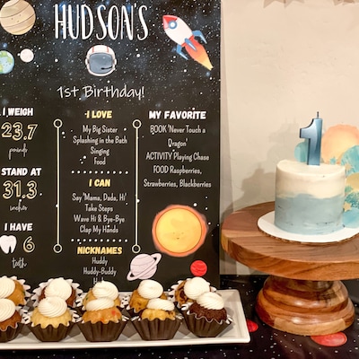 Space Birthday Milestone Sign 1st Birthday Rocket One Year Sign Outer ...