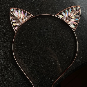 Silver Crystal Cat Ear, Ear Headband, Crown Headband, Bachelorette ...