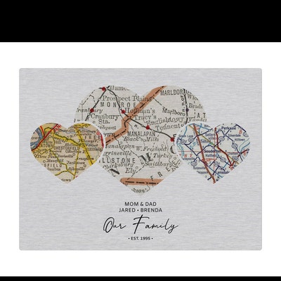 Personalized Family Gift, Heart Maps on Birch Wood, Family Name Sign ...
