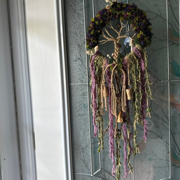 Tree of Life Witch Bells, 9 Inch, Ostara Spring Wreath, Cotton Ribbons ...