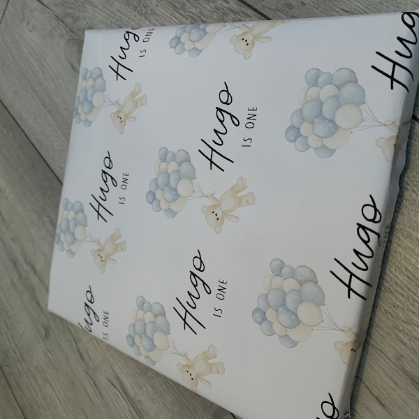 TEDDY BEAR Balloon Milestone Personalised Gift Wrap / Kids Wrapping ...