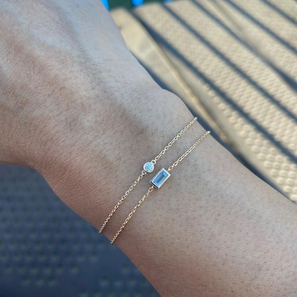 Diamond Single Bezel Bracelet, Simple Diamond Bracelet, Solitaire ...