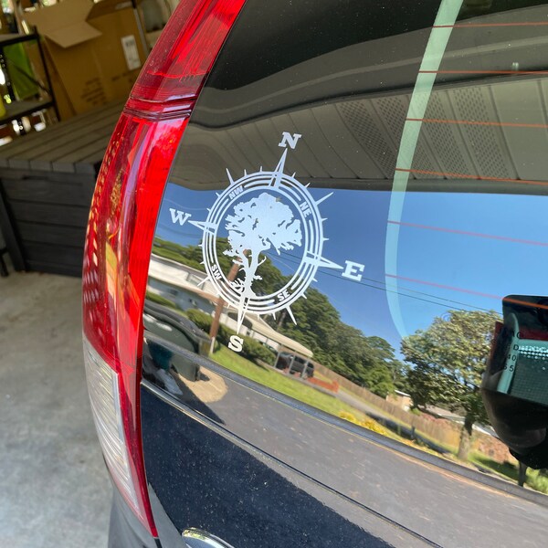 Tree Decal, Mountain Decal, Car Decal, Tree Sticker, Compass Rose ...