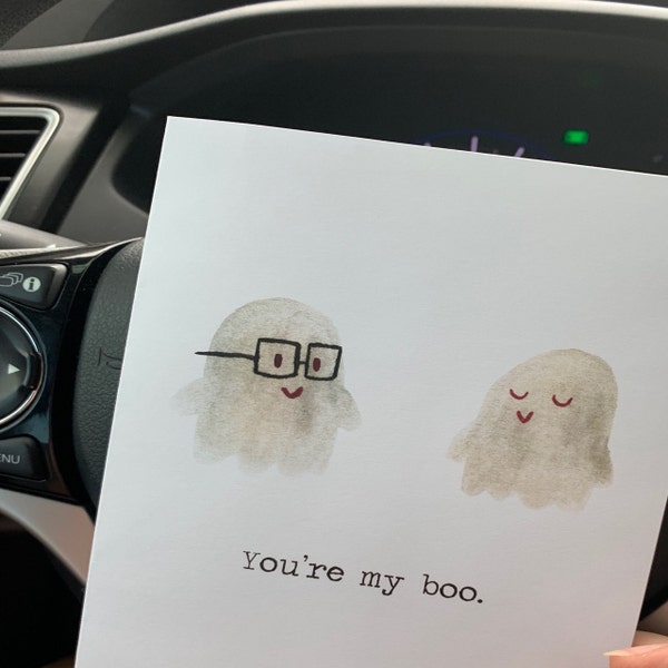 You're My Boo Watercolor Card - Spooky Love Greeting for Couples ...