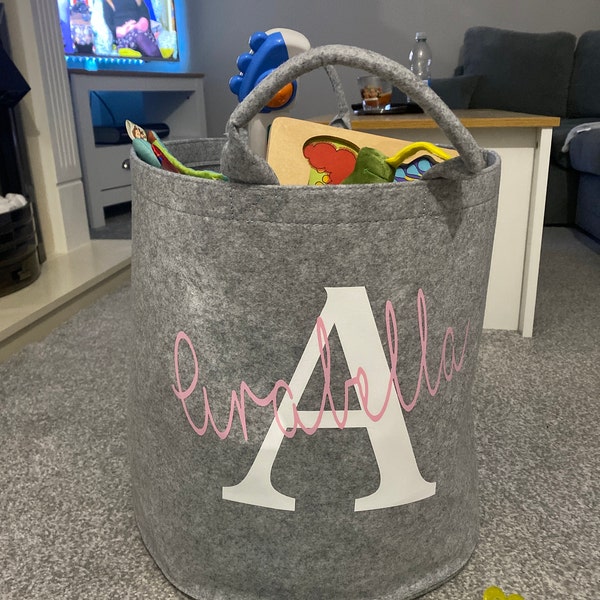 Personalised Toy Storage, Grey Felt Storage With Name On, Basket for ...
