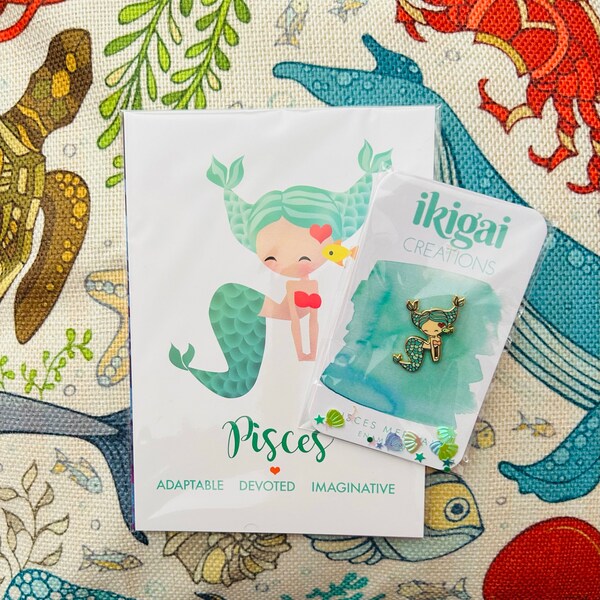 Pisces Zodiac Mermaid Enamel Pin | Kawaii Astrology Pin | Cute 1" Star ...