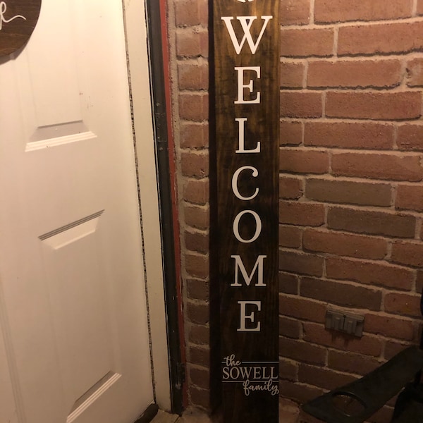 Vertical Welcome Sign With Monogram and Last Name | Leaning Porch Sign ...