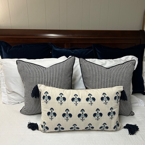 Navy Blue Velvet Flange Pillow Cover: Luxury Euro Sham, Couch Cushion ...