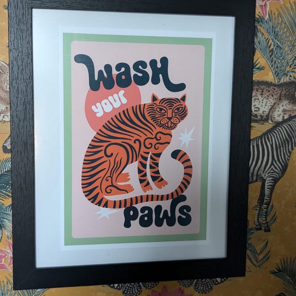 Tiger Wash Your Paws Bathroom Print, Fun Toilet Wall Art, Funny Poster ...