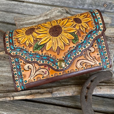 Leather Tooling Belt Sunflower and Feathers Design Pattern - Etsy