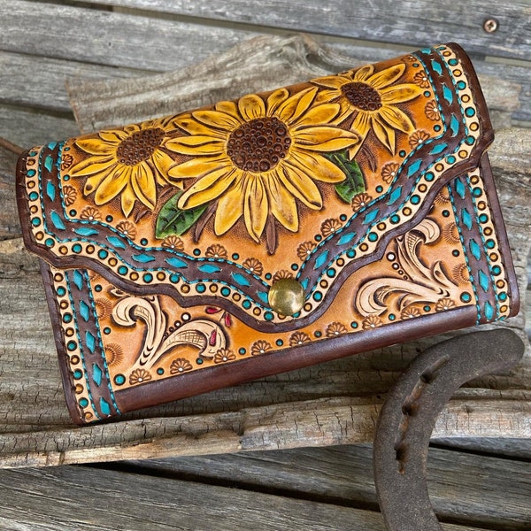 Leather Wallet Tooled Phone Bi-fold Clutch Purse With Fringe Template ...