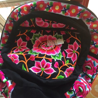 Pink Silkworm Hmong Backpack With Embroidery, Boho Backpack, Ethnic ...