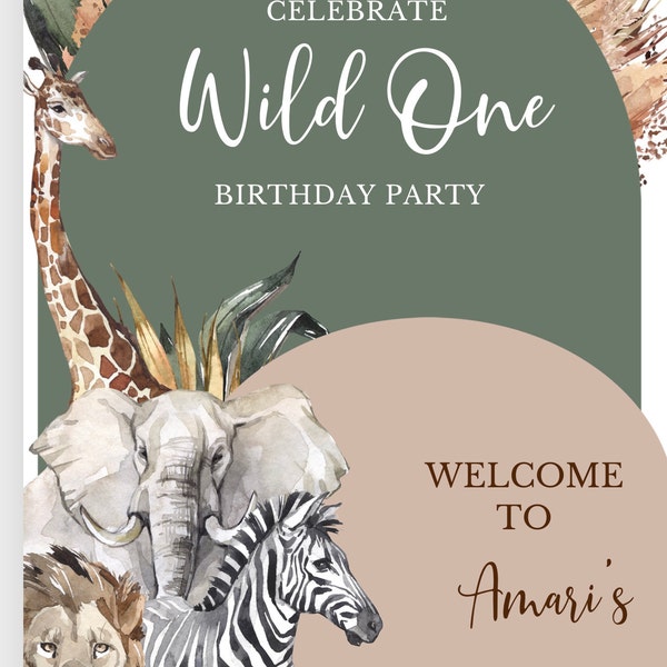 Editable Boho Wild One Baby Shower Welcome Sign, Boho Safari Jungle ...