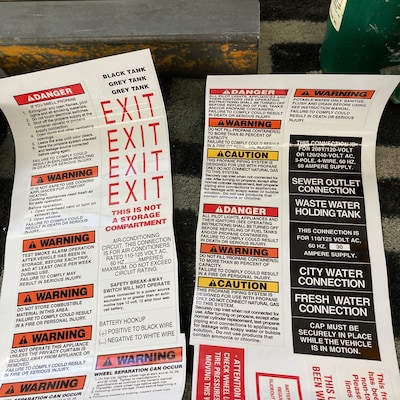1 RV Trailer Camper Motor Home Caution Warning Decals Graphics 938 - Etsy