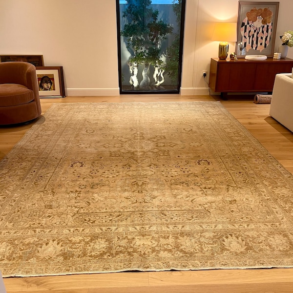 9.45' X 11.81' Cream Muted Rug, Handmade Area Rug, Oversized Wool Rug ...
