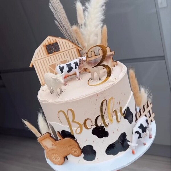 Farm Cake Topper Set Farm Yard Farm Party Birthday Wooden Cake Topper ...
