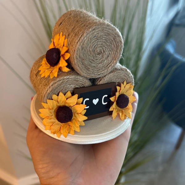 Rustic Wedding Cake Topper - Rose Cake Topper - Hay Bale Cake Topper ...