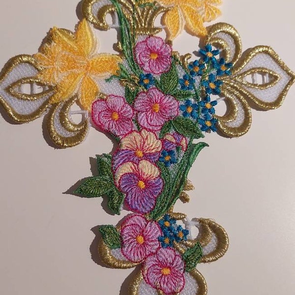 FSL Spring Flowers Cross: Machine Embroidery Design (digital Download ...