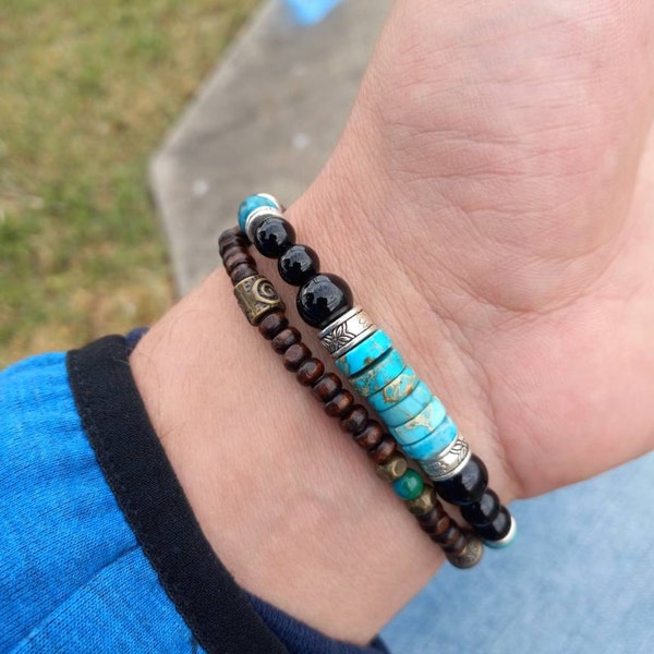 Boho Chic Wooden Bead Bracelet for Men- Mens Beaded Zen Bracelet ...