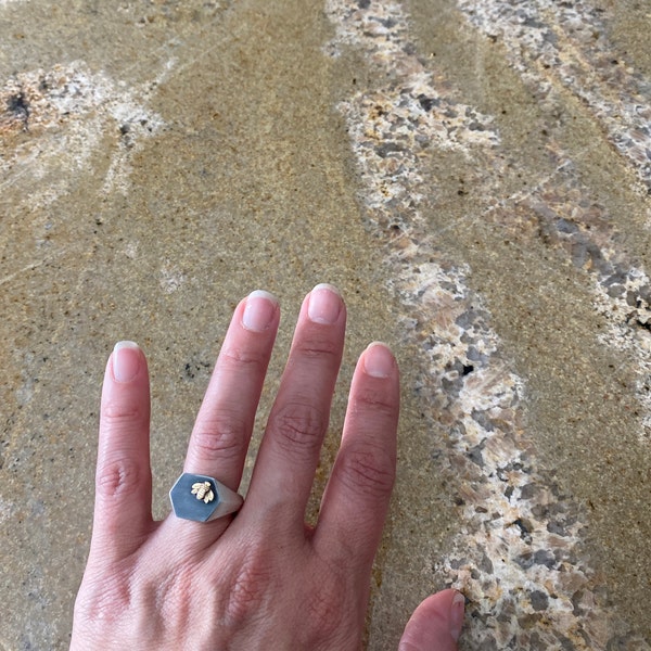 Bee Ring Large Bee Signet Ring Honeycomb Cell Ring Geometric Ring ...