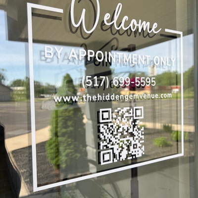 Custom Storefront Window Welcome Sign With QR CODE Business Hours Vinyl ...