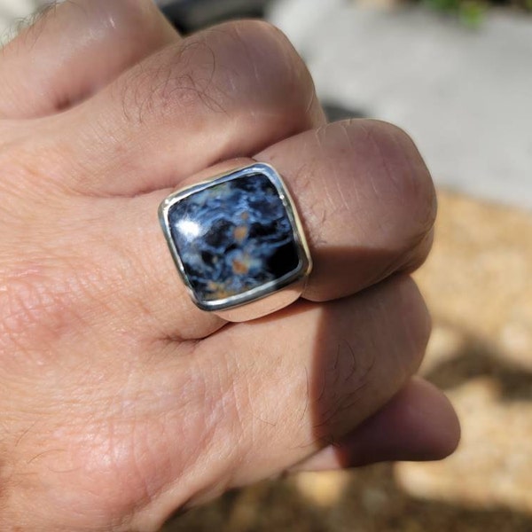 Natural Pietersite Ring, 925 Silver Gemstone Ring Men, Black Gemstone ...