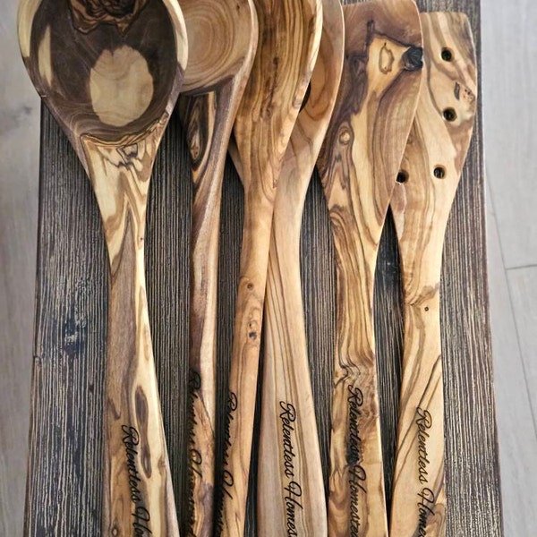 Olive Wood Utensil Set, Personalized Utensils, Engraved Utensils for ...
