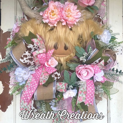 Highland Cow Wreath Attachment, Tan Cow Door Decor, Cow Wall Hanger ...