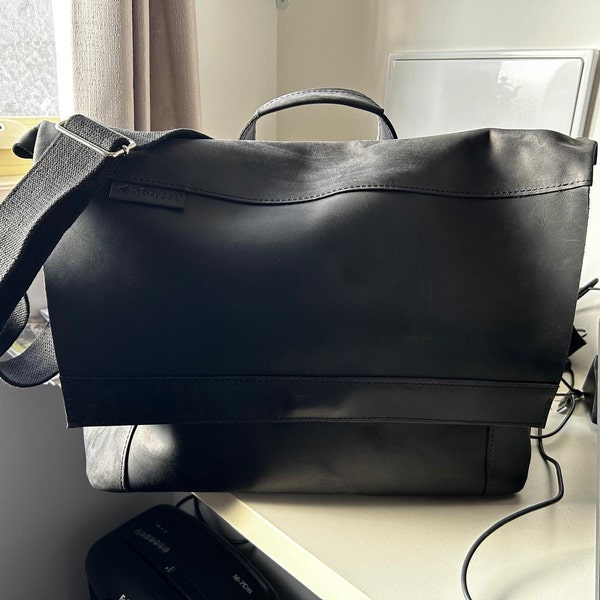 Extra Large Leather Tote, Laptop Bag Black, Leather Laptop Tote, Large ...