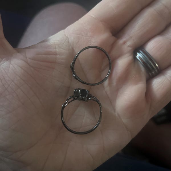 Vintage Rutilated Quartz Engagement Ring Set Black Metal Ring Set for ...