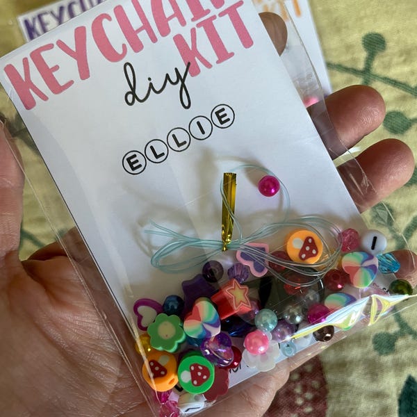 Personalized Name Keychain Kit - DIY Hearts and Flowers Beaded Party ...