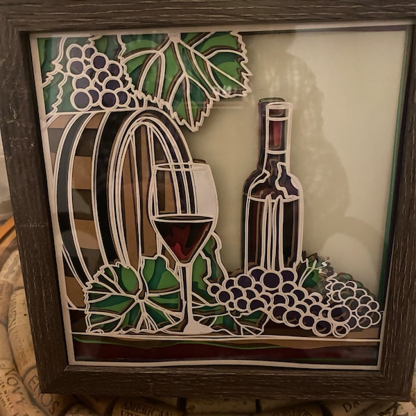 3D SVG Wine Shadow Box Layered, Winery Shadow Box,wine Glass 3D Svg ...