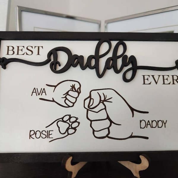 Personalized Father's Day Gift, Fist Bump, Dad and Kids Framed Sign ...