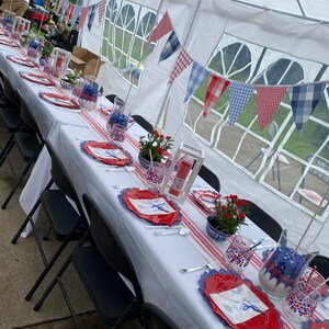 Picnic Gingham Banner, Bunting, Fabric Pennant Floral Garland Flags ...