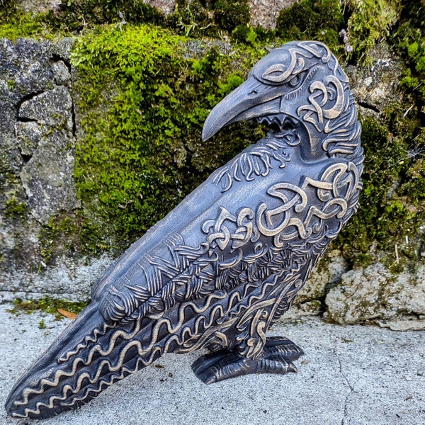 Norse Raven Statue: Hand Carved Ash Wood, Odin Pagan Decor - Etsy