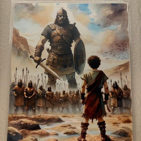 David and Goliath Wall Art Digital Download Bible Watercolor Painting ...