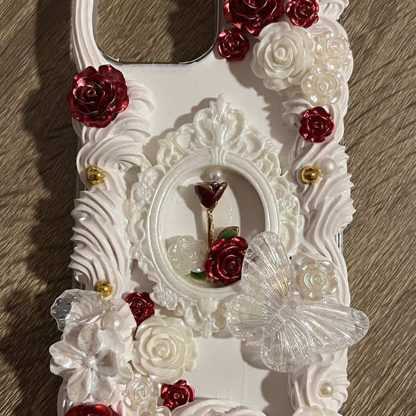 Decoden Phone Case for All Brand, Red and White Roses Baroque Floral ...
