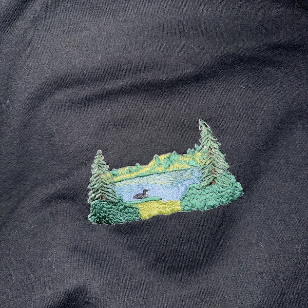 Lake Scene With Loon and Forest Embroidered Iron on Patch - Etsy