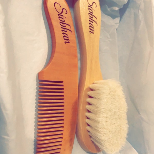 Natural Wood Comb and Brush Set, Blank Brush and Comb, Engravable Brush ...