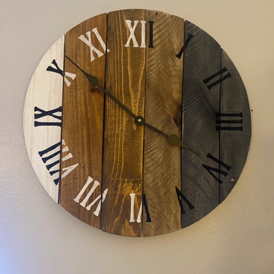 Wall Clock, Modern Rustic FARMHOUSE Decor, Round Clock, Grey Gray Brown ...