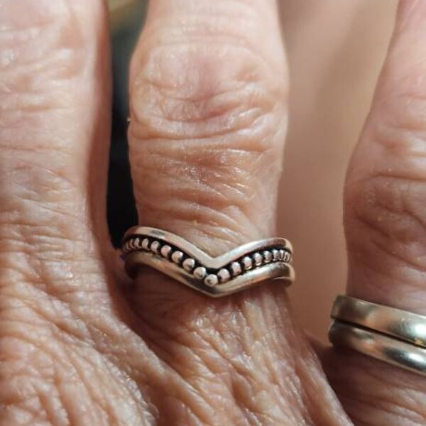 Double Layered Plain Bead Wishbone Thumb Ring, Solid 925 Sterling ...