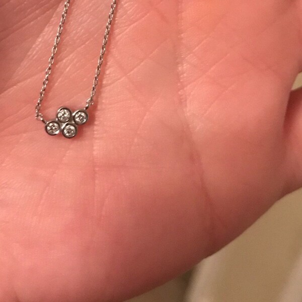 Dainty Gold Diamond Necklace/ 14K Solid Gold Four Stone Diamond Cluster ...