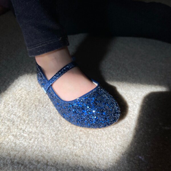 Navy Blue Rock Glitter Maryjane Flats for Flower Girls Shoes, Fall ...