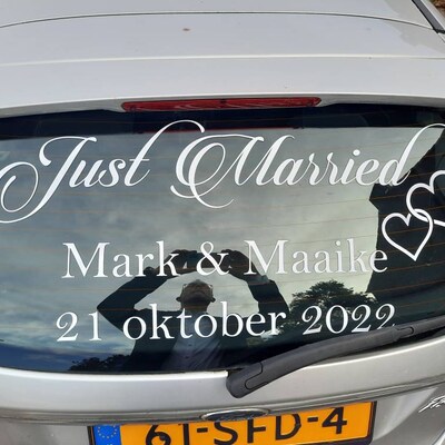 Just Married Car Vinyl Wedding Sticker Custom Name Day Window Glass ...